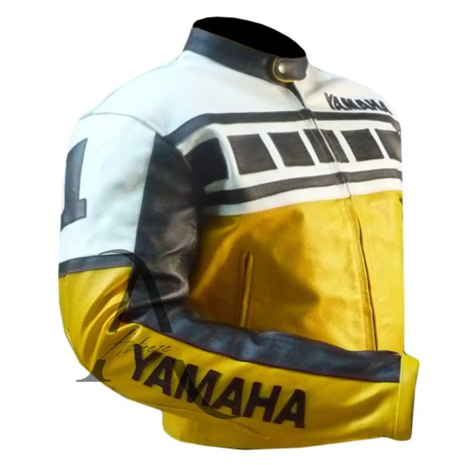 YAMAHA Racing Motorbike/Motorcycle-Biker Jacket Yellow Cowhide Leather ...