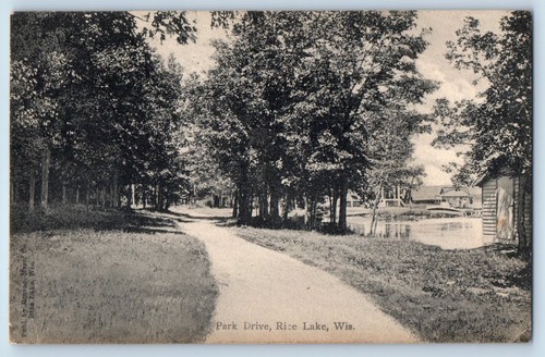 Rice Lake Wisconsin WI Postcard Park Drive Scenic View Trees 1909 ...