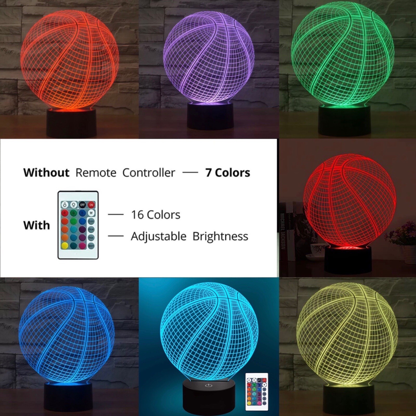 Basketball NBA NBL 16 Colors Night Light 3D LED Table Lamp Kids Gift ...