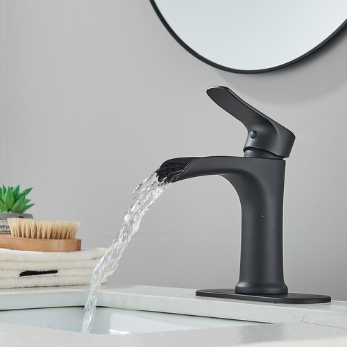 Matte Black Waterfall Bathroom Sink Faucet 1Handle Vanity Basin Mixer ...