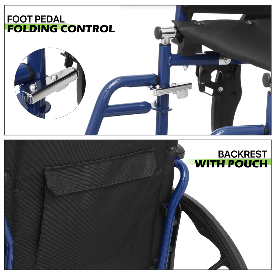[FDA APPROVED]Foldable Manual Wheelchair w/Flip Back Armrest Swing Away Footrest | eBay