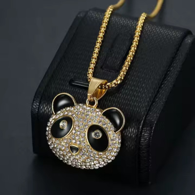 Cute Panda Rhinestone Pendant on Gold Stainless Steel Chain | eBay