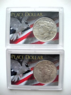 Lot of 2 Peace Dollar Coins in H.E. Harris & Co Souvenir Cases Both ...