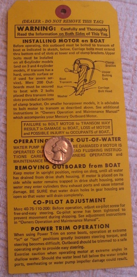 Vintage 1971 Mercury Outboard Dealer Hang Tag | eBay