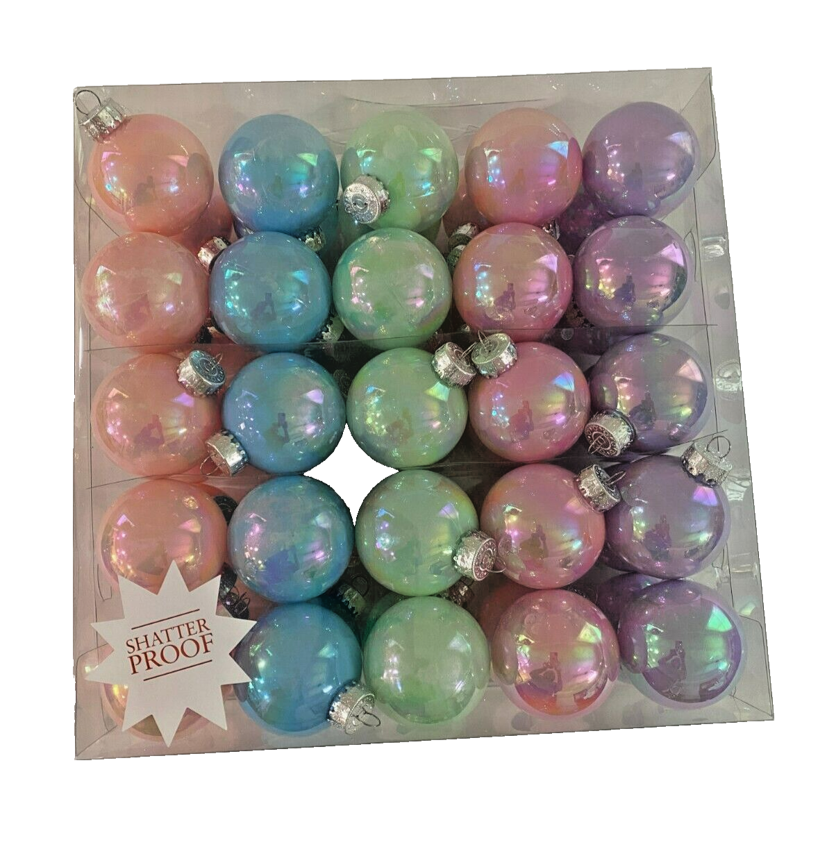 NEW SHATTERPROOF BOX OF 50 PASTEL 60MM IRIDESCENT ORNAMENTS | eBay