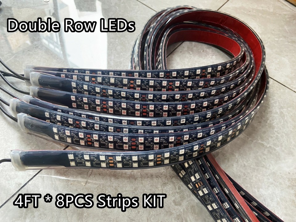 8PCS 4FT Double Row Chasing LED Underglow Lights Strips Can Use For 15. ...
