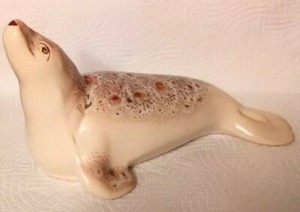 Large Vintage Ceramic Seal Sea Lion Figurine Ornament Speckle Glaze | eBay