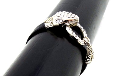 Rhinestone Snake Bracelet Leather Snap Band Snake Bite Silver Plated | eBay