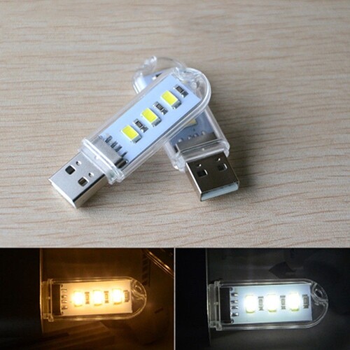 2Pcs Mini Portable Bright 3 LEDs Night Light USB Lamp for PC Laptop ...