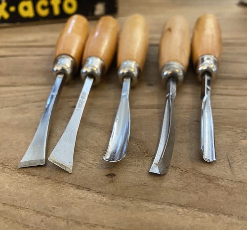 Vintage Doniger Italy Wood Carving Chisel Tool Set of 5 With Box | eBay