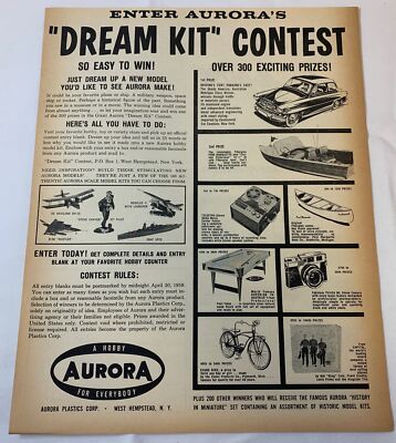 1959 Aurora model kits ad page~ DREAM KIT CONTEST ~ Steve Canyon ...