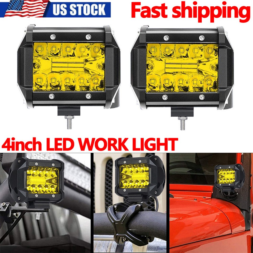 2pcs 4" Yellow LED Work Lights Spot Pods OffRoad Truck ATV UTV Driving ...