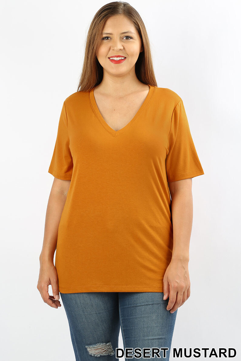 1X 2X 3X Women V-Neck T-Shirt Short Sleeve Soft Stretch Basic Tee Plus ...