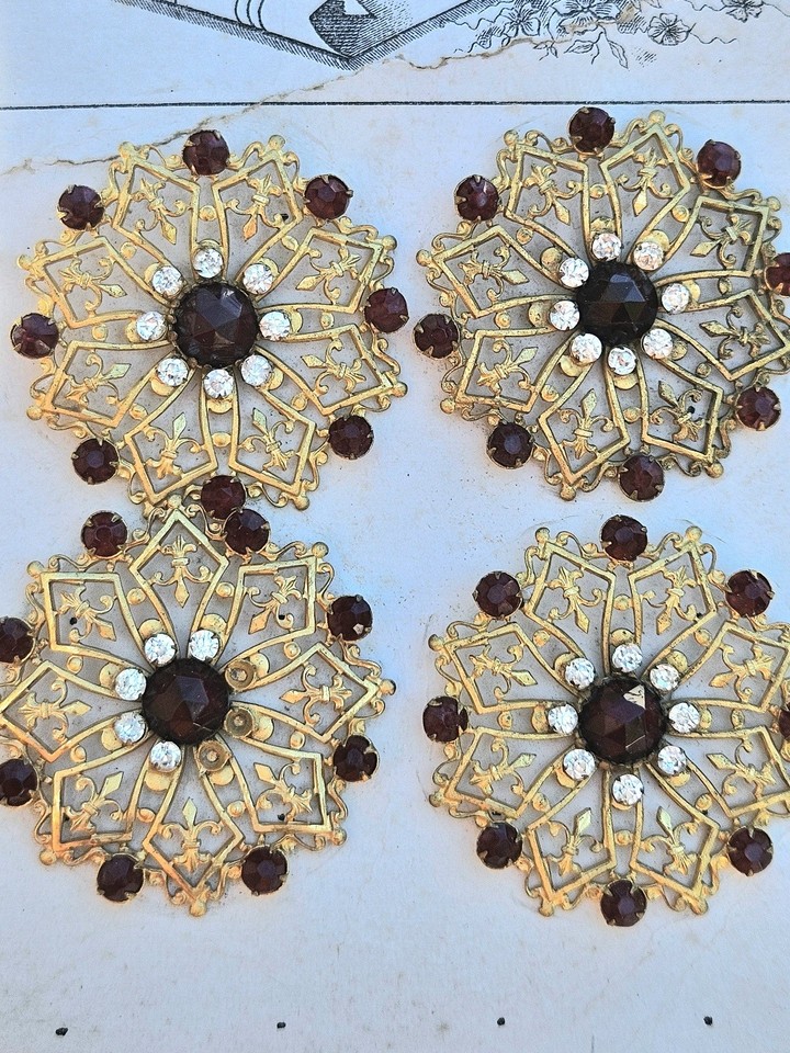 4 Antique French Large Jeweled Buttons Original Card | eBay