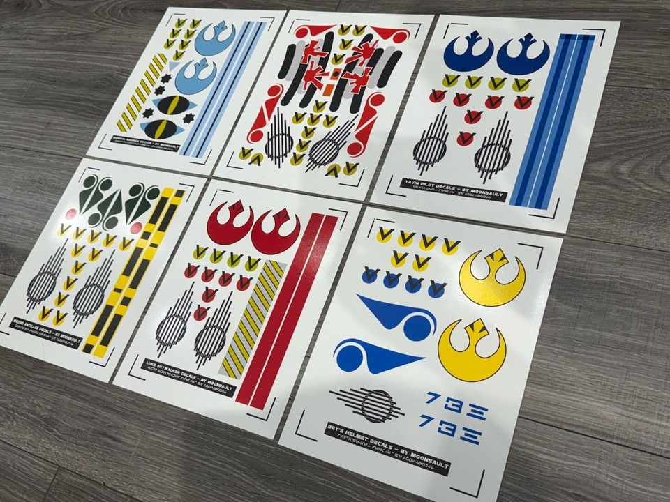 WATERSLIDE Star Wars X-wing Rebel Pilot Helmet Decal Sets - ALL DESIGNS ...