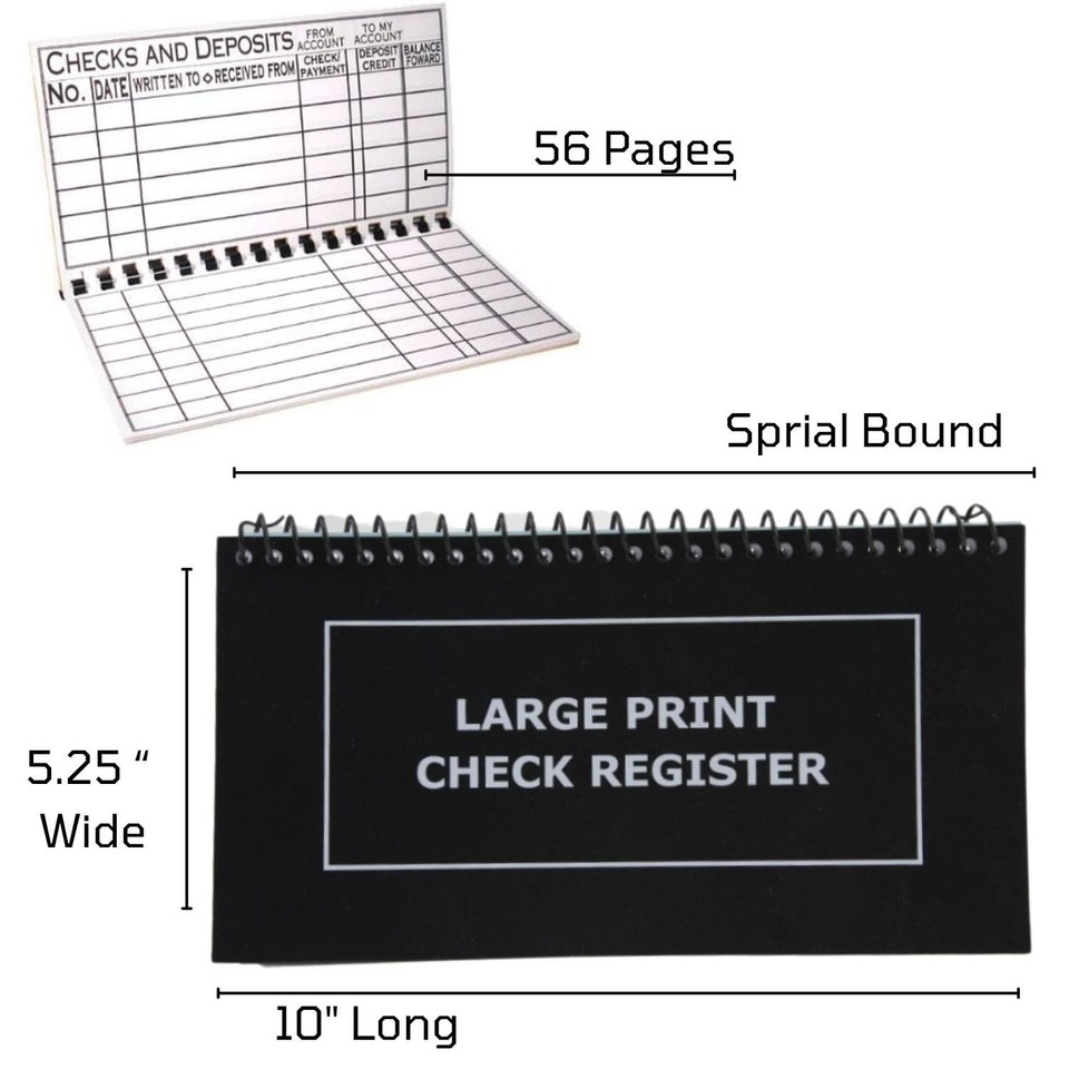 Jumbo Print Check Register Book - Large Print, Easy-to-Read, Spiral ...