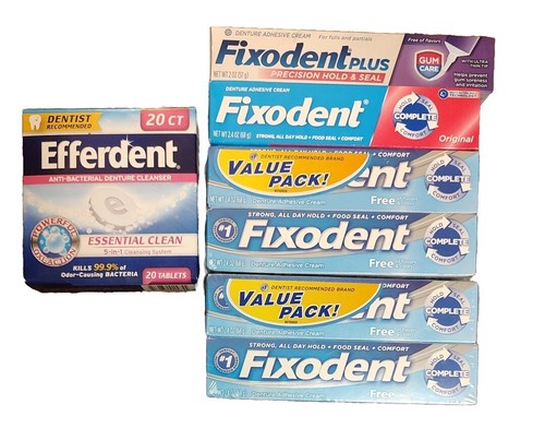 1 Fixodent Plus 5 Fixodent Complete Denture Adhesive Cream 1 Efferdent ...