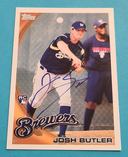 JOSH BUTLER Rookie Signed 2010 Topps #163 Milwaukee Brewers Autograph ...