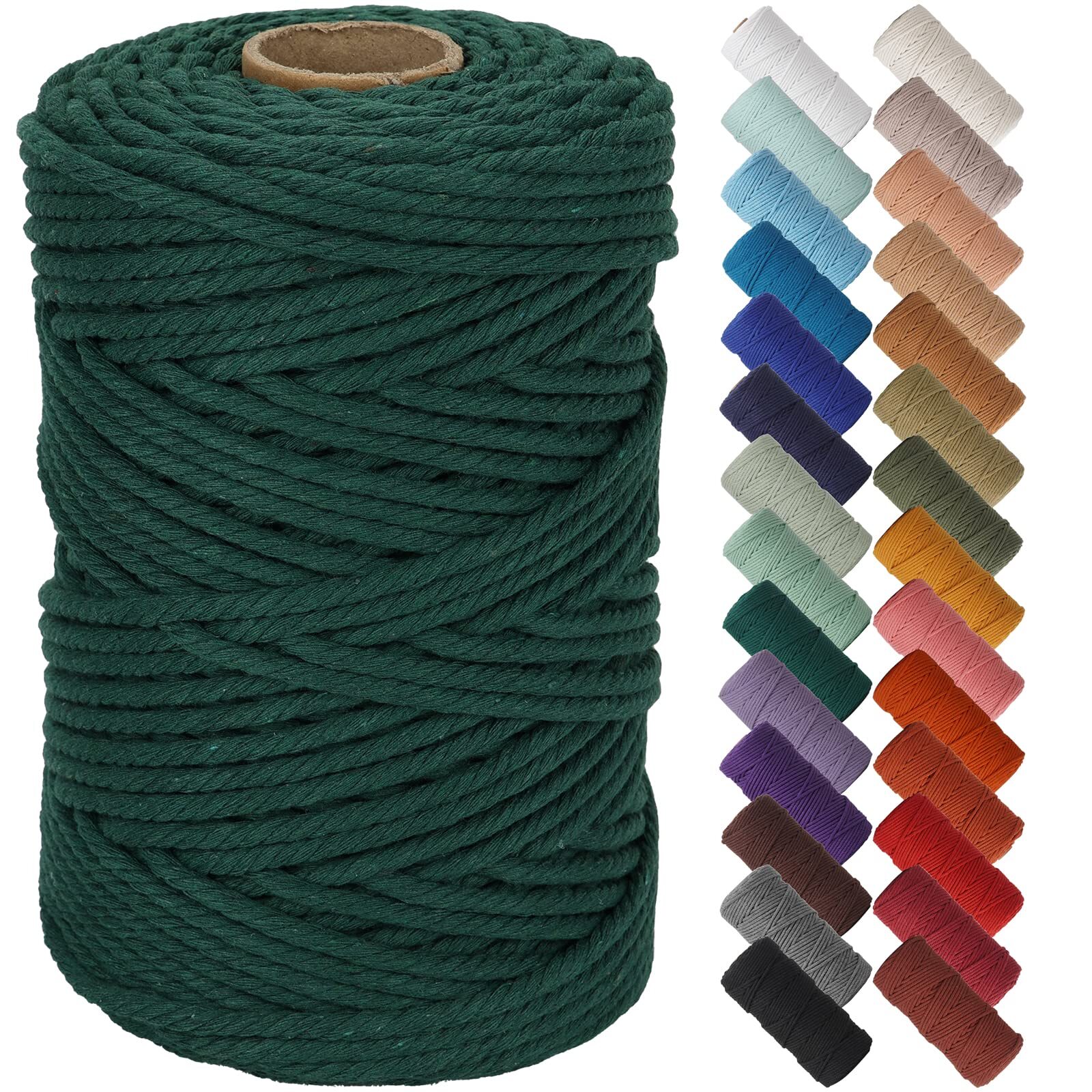 Dark Green Macrame Cord 5mm x 109 Yards Colored Cotton Rope for Crafts ...