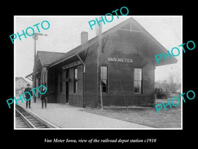 OLD LARGE HISTORIC PHOTO OF VAN METER IOWA THE RAILROAD DEPOT STATION ...