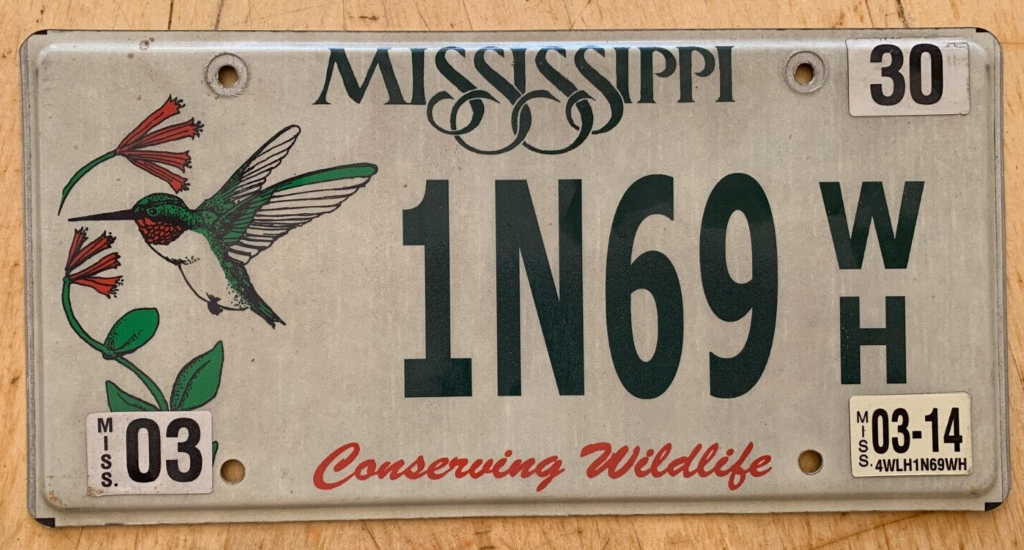MISSISSIPPI CONSERVING WILDLIFE LICENSE PLATE " 1 N 69 WH " AL ...