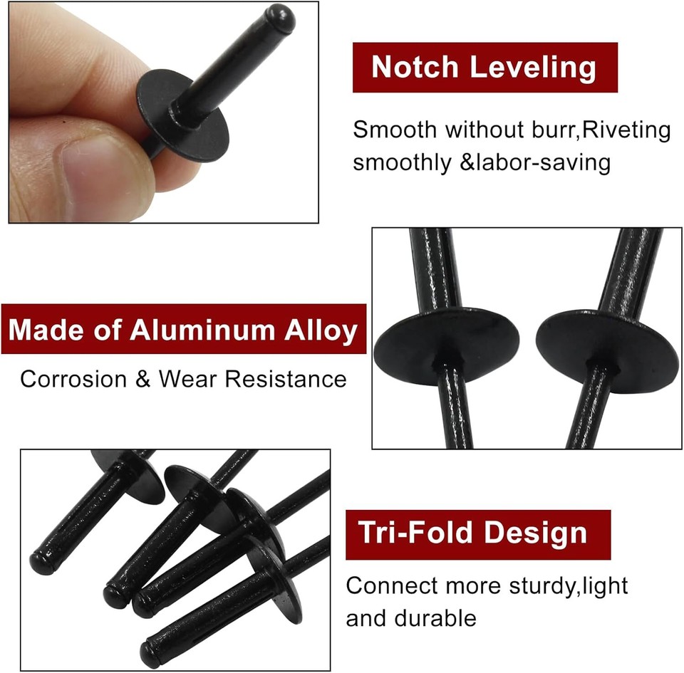 50Pcs Black Aluminum Tri-Fold Exploding Pop Rivets 3/16 Large Flange,3/ ...