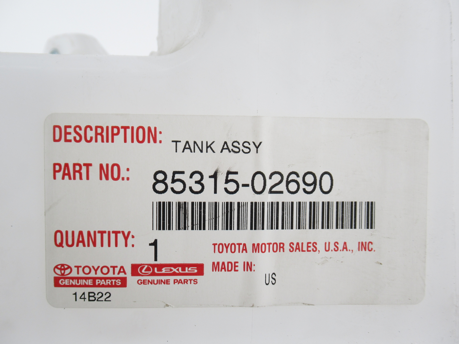 Genuine OEM Toyota 85315-02690 Washer Fluid Reservoir 2020-2022 Corolla ...