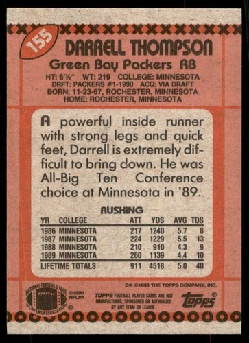 1990 Topps Darrell Thompson Football Cards #155 | eBay
