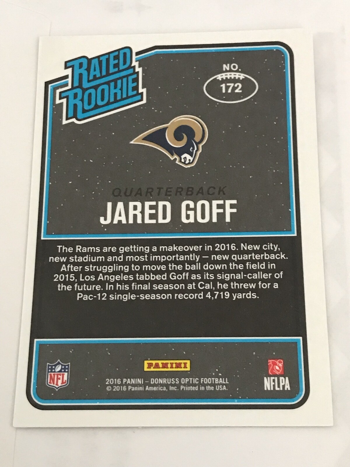 JARED GOFF 2016 DONRUSS OPTIC RATED ROOKIE ROOKIE CARD RC #172 | eBay