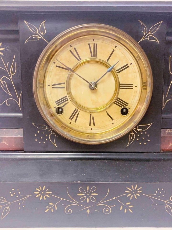 ANTIQUE 1904 ANSONIA VIENNA MODEL 8 DAY TIME & STRIKE CAST IRON MANTEL ...