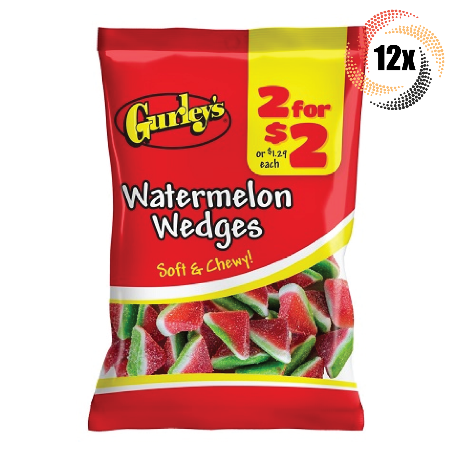 12x Bags Gurley's Watermelon Wedges Soft Chewy Candy | 2.5oz | Fast ...