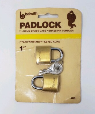 (2) Vintage NOS 1" Belwith Solid Brass Case Padlock Lock w/ 2 Keys ...