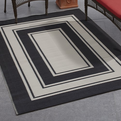 Black Border Plastic Olefin Reversible Outdoor Rug, 5' x 7' | eBay