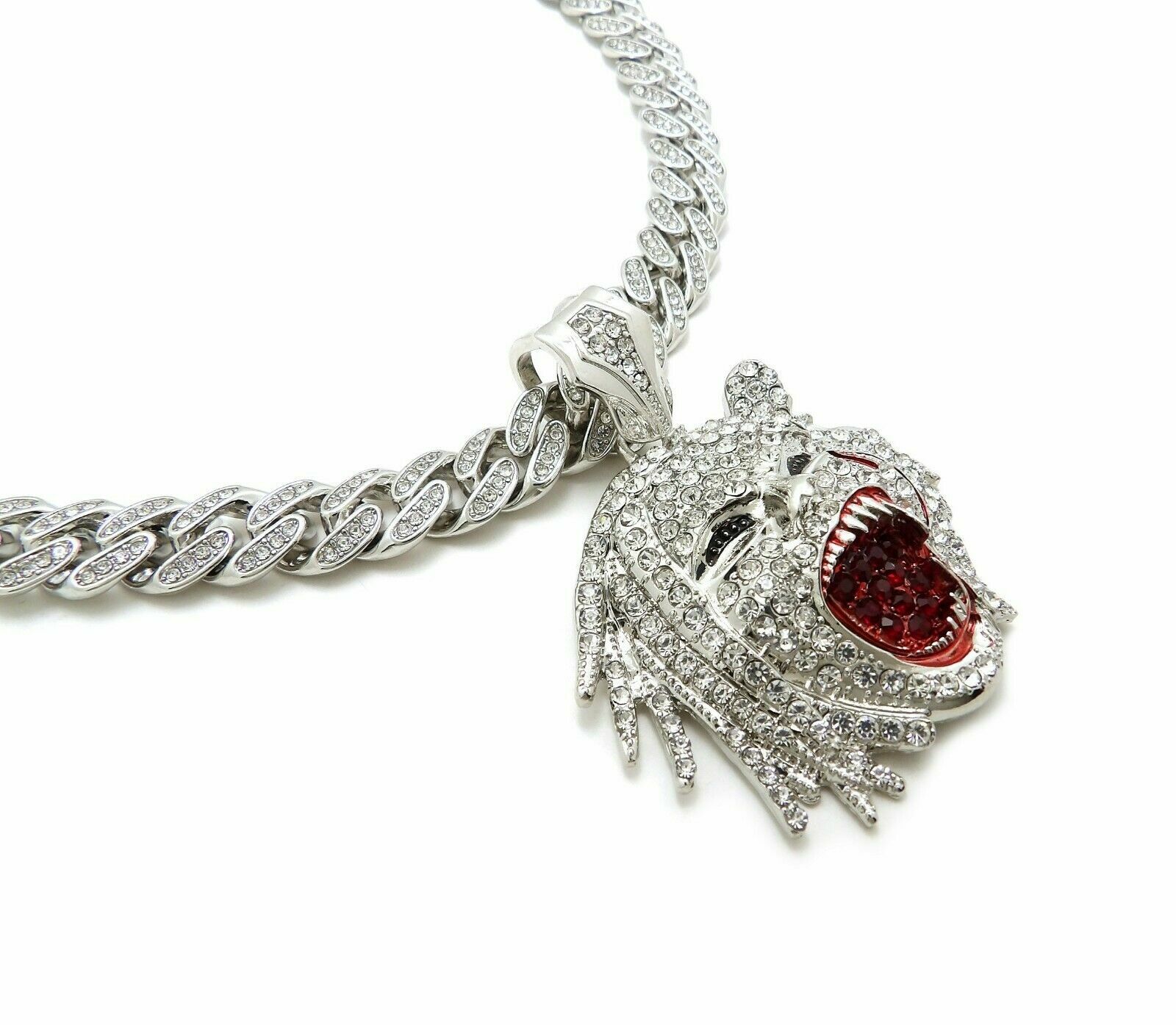 TEE GRIZZLEY Half Man Half Beast Pendant & 18" 20" Iced Cuban Chain ...