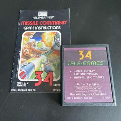 Missile Command (Atari 2600, 1981) Sears Tele-Games (Cartridge & Manual ...