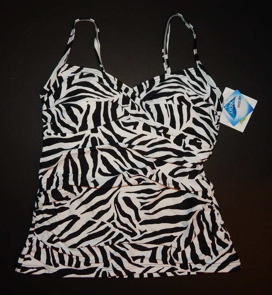 Croft & Barrow Womens Bust Enhancer Tankini Swimwear Top Zebra Animal ...