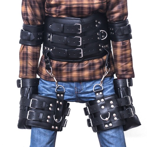 Heavy Duty Black Leather Corset BDSM Bondage Arm Binder Wrist Cuffs ...