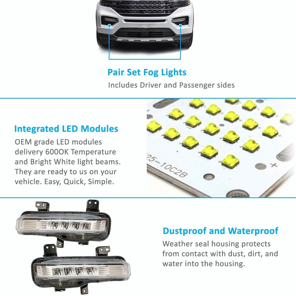 For Ford Explorer 2020-2024 LED DRL Fog Lights Lamp Assembly Wiring ...