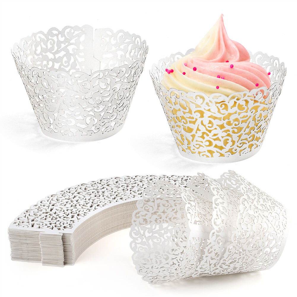 200PCS Lace Cupcake Wrappers Liners Muffin Tulip Case Bake Cake Paper ...