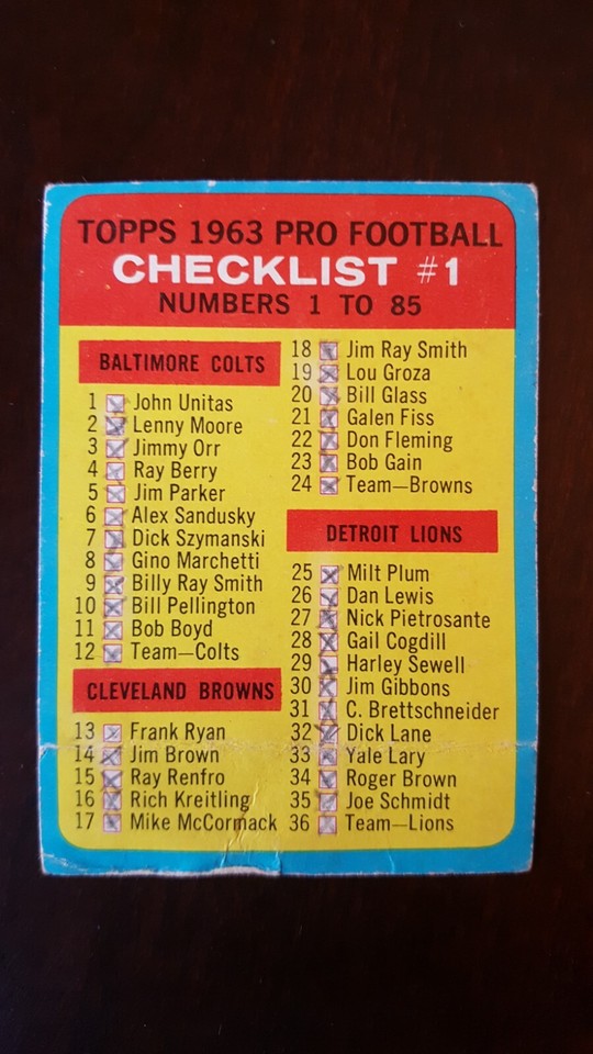 1963 topps football cards #81 and up, complete your set, Short prints ...