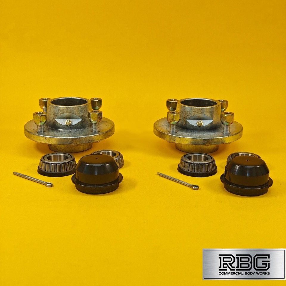 2x Trailer Wheel Hub 4" PCD Plastic Cap & Conical Nuts Taper Roller Hub ...