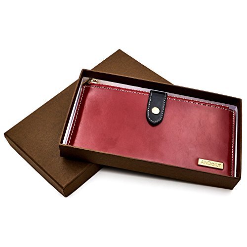 ANDOILT Womens Genuine Leather Wallet RFID Blocking Credit Card Holder ...