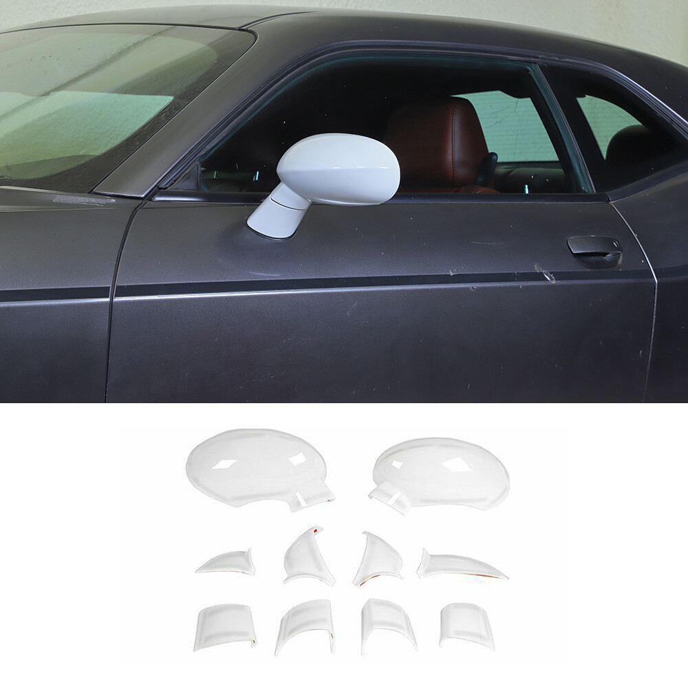 For 2009+ Dodge Challenger Rearview Side Mirrors Cover Trim White ...