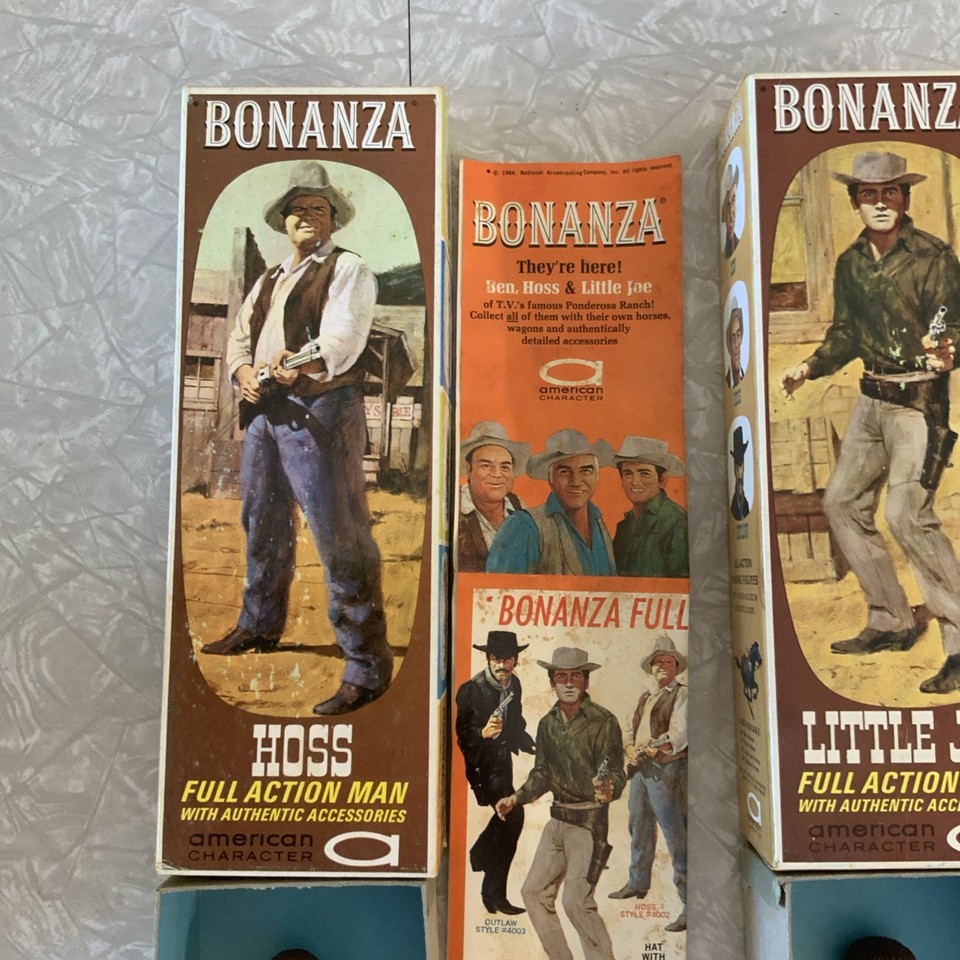 Set 3 Vintage 1966 BONANZA Action Figures Boxes Accessories Hoss Ben ...