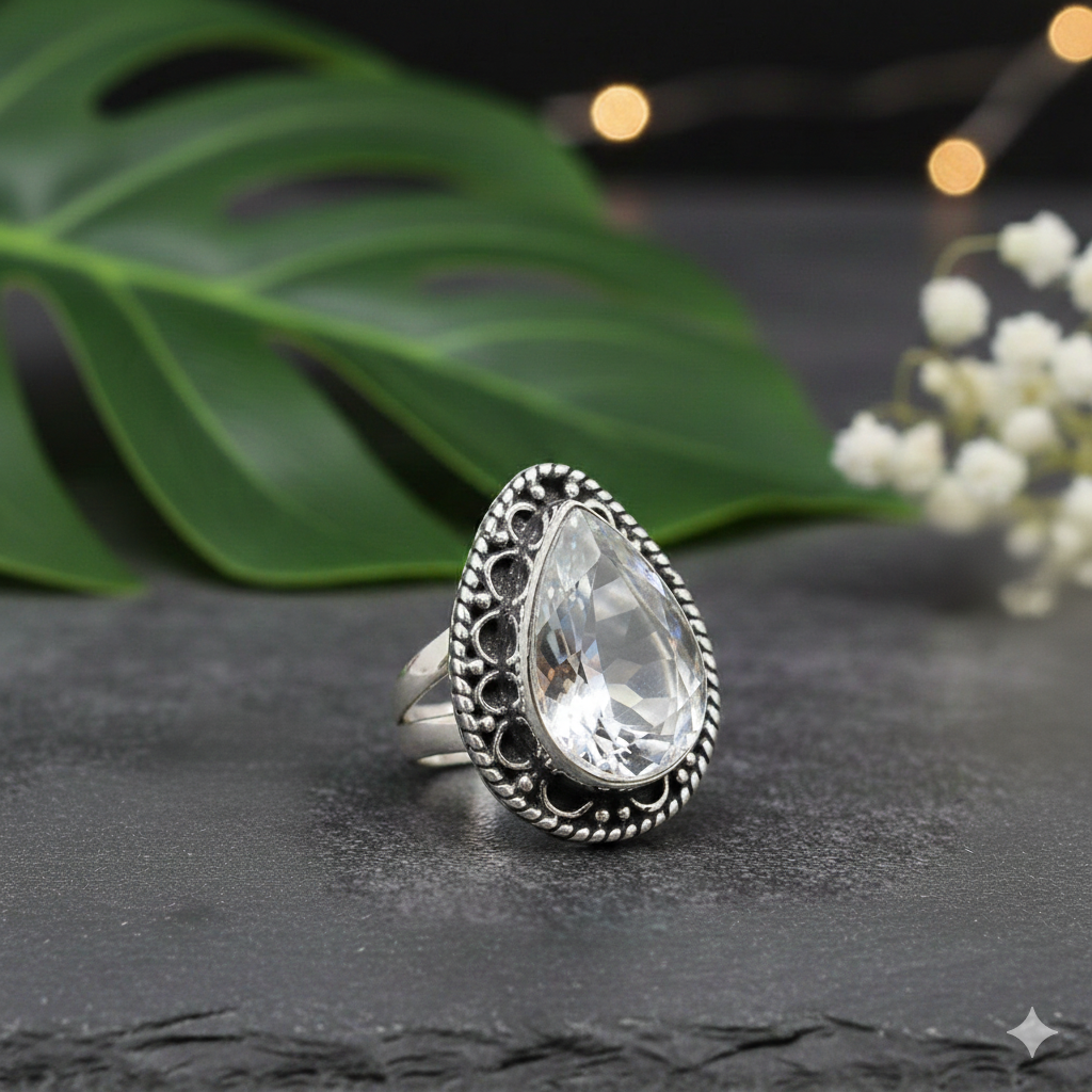 Natural White Topaz Ring Size 7 Handmade 925 Sterling Silver Ethnic ...