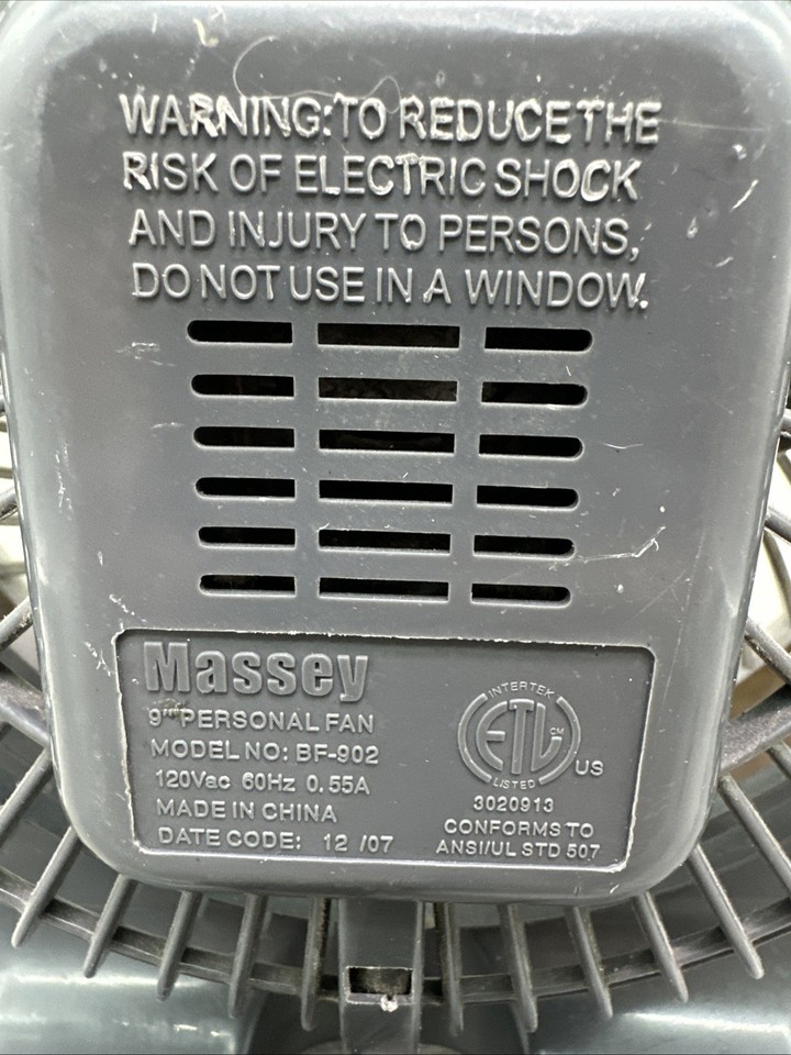 Massey Fan 3 Speed Quiet Operation 120volt Grey Works Great {69} | eBay