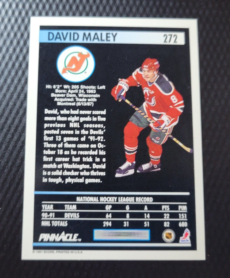 1991-92 Pinnacle DAVID MALEY New Jersey Devils Hockey NHL Card #272 | eBay
