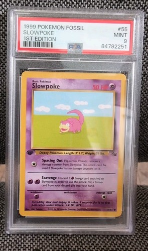 1999 POKEMON FOSSIL SLOWPOKE PSA 9 MINT 1ST EDITION 55/62 Error Card ...