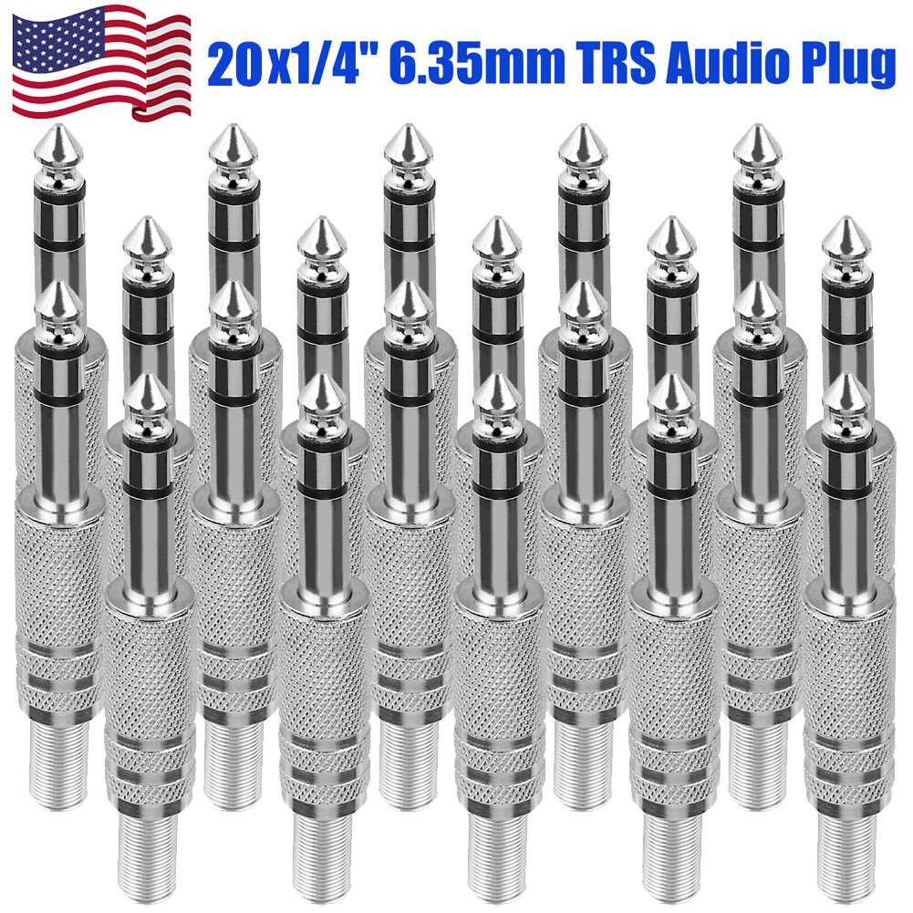 20 Pack 1/4" Male Stereo Audio Cable Jack Connector plugs For TRS Audio ...