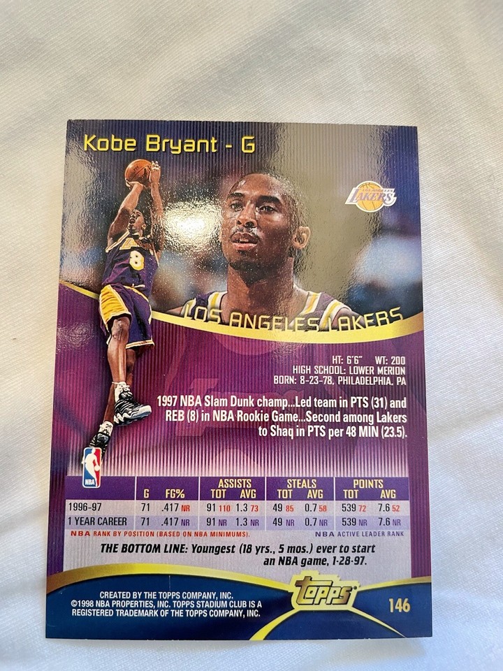 🔥1997-1998 Topps Stadium Club KOBE BRYANT 146 Pack To Sleeve Pristine 🔥 ...
